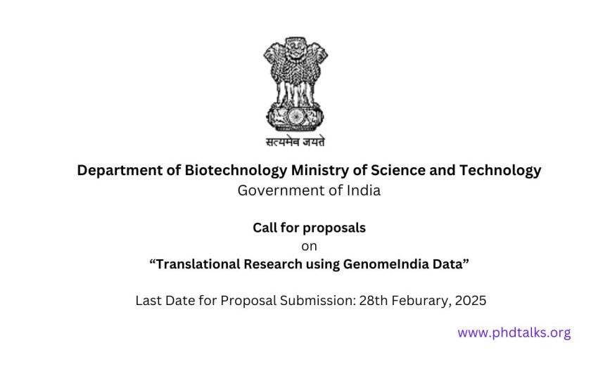DBT Call for proposals on Translational Research using GenomeIndia Data