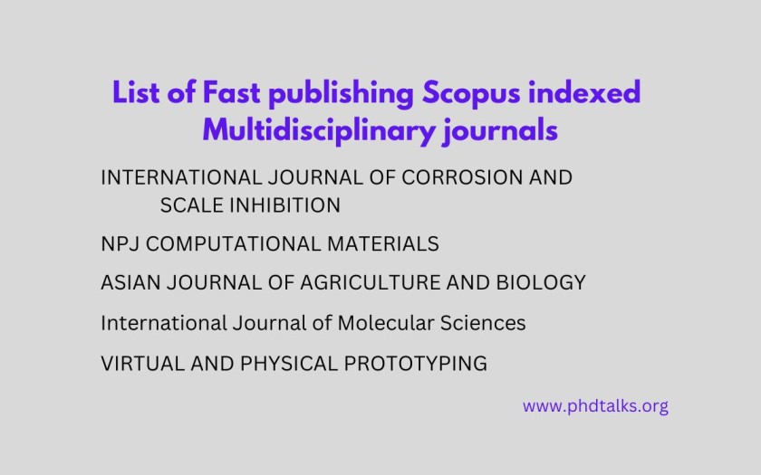 Fast publishing Scopus indexed journals in Multidisciplinary - PhDTalks