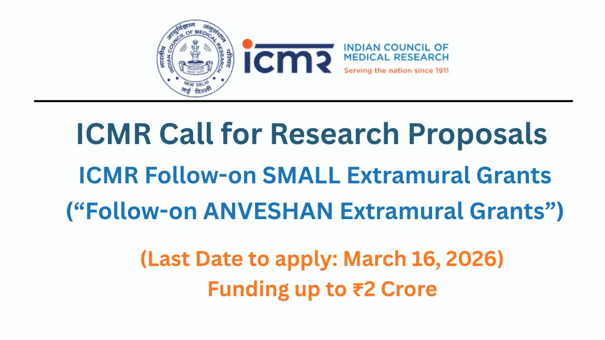 ICMR Call for Proposals 2026: ANVESHAN & Follow-on SMALL Extramural ...